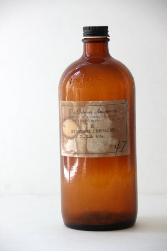 Vintage Apothecary Bottle Hydrogen Peroxide Bottle by NatasDoCeu
