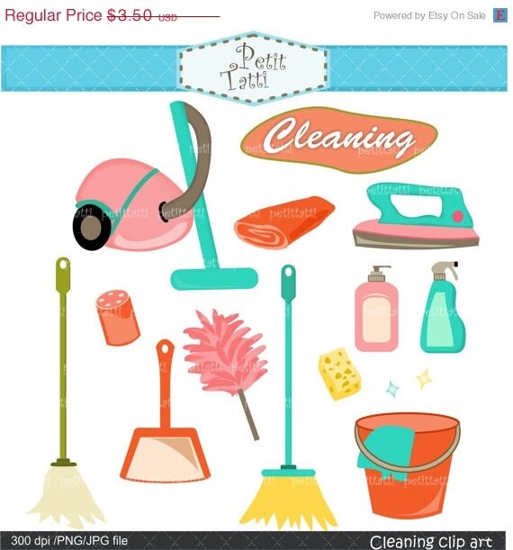 ON SALE Cleaning tools clip art Household clipart Broom