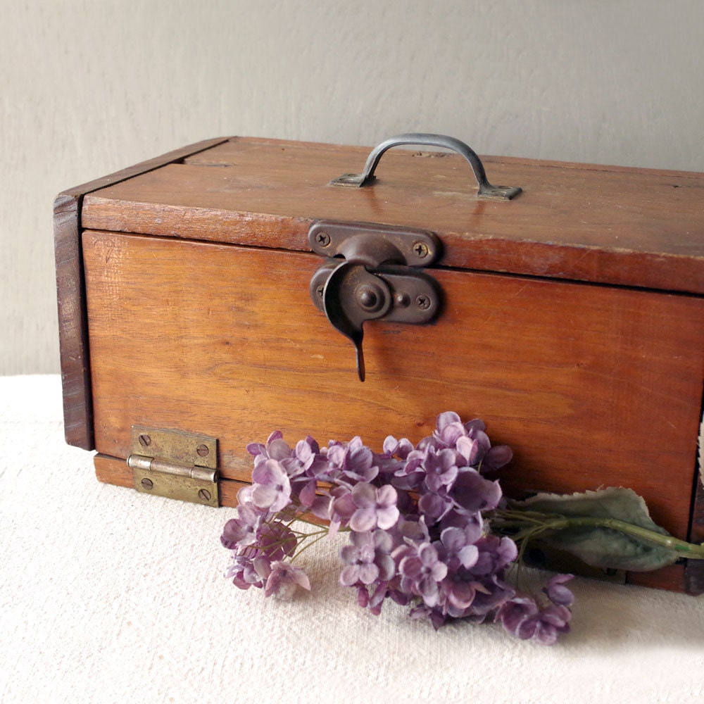Primitive Wooden Storage Box – Old Wood Container with Metal Hardware ...