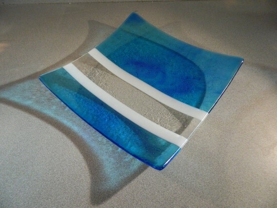 Items similar to FUSED GLASS 10.5" Square Curved Plate - Handmade on Etsy