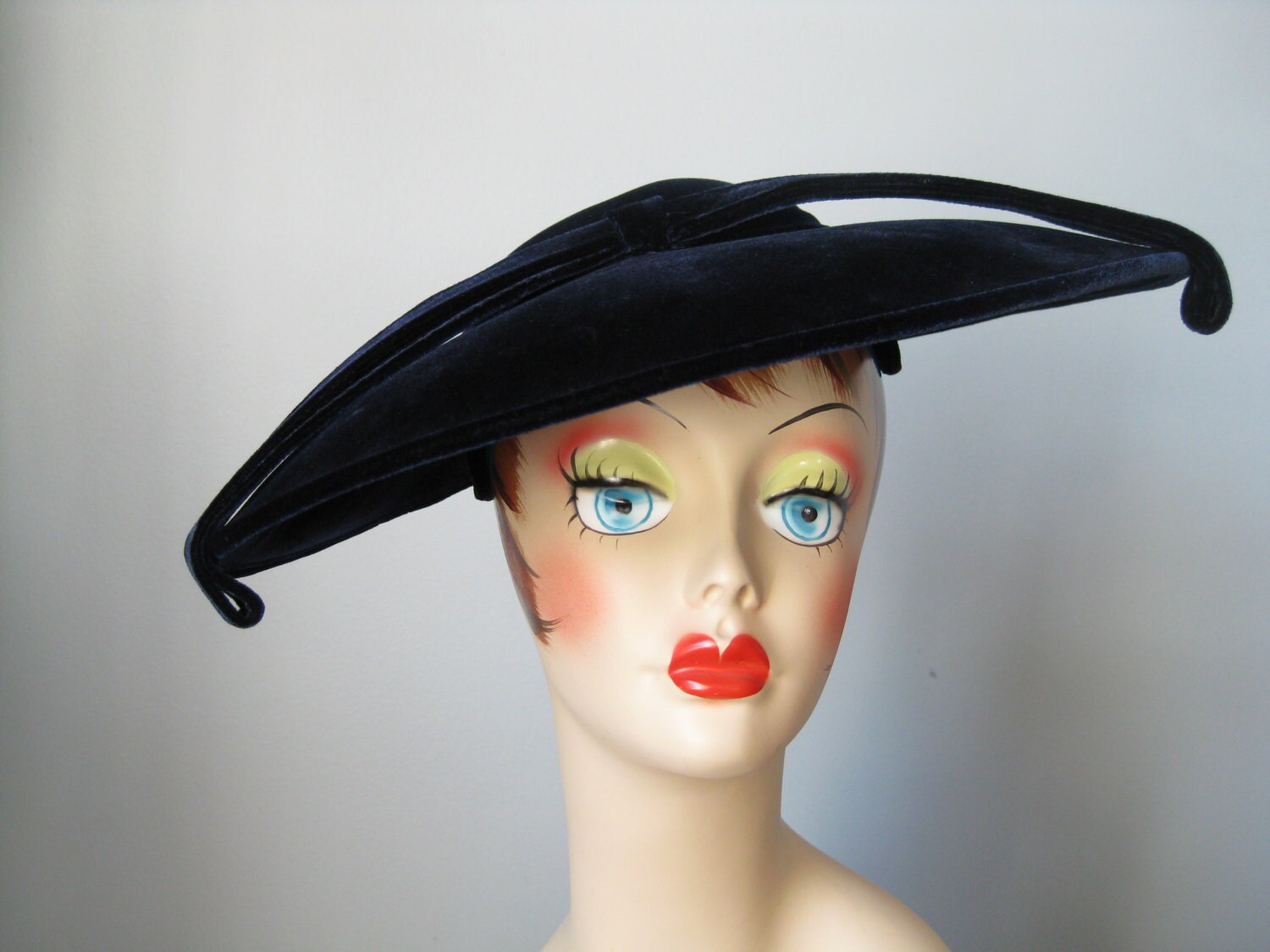 Velvet Cartwheel Hat / Vtg 50 / Reness Exclusive Navy Blue Velvet ...