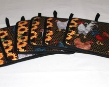 Potholder Set of 6, Quilted Potholders, Black Pot Holder Set,