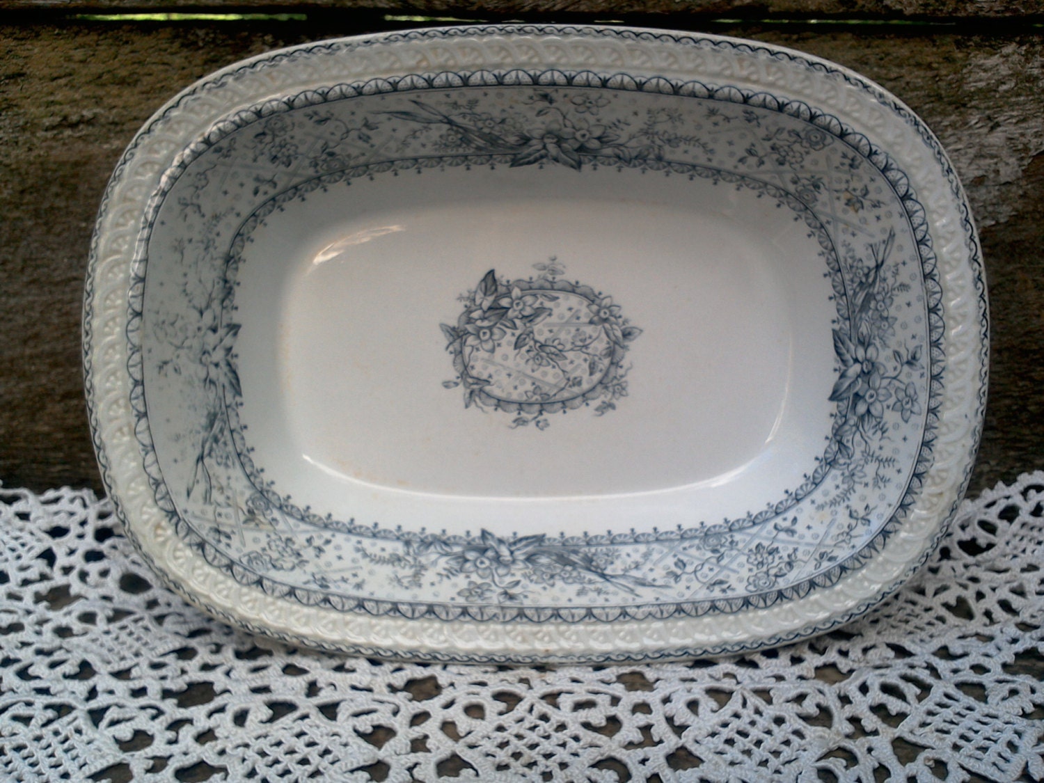 Vintage Johnson Brothers Rectangle Vegetable Bowl, “Smoky Gray Blue ...