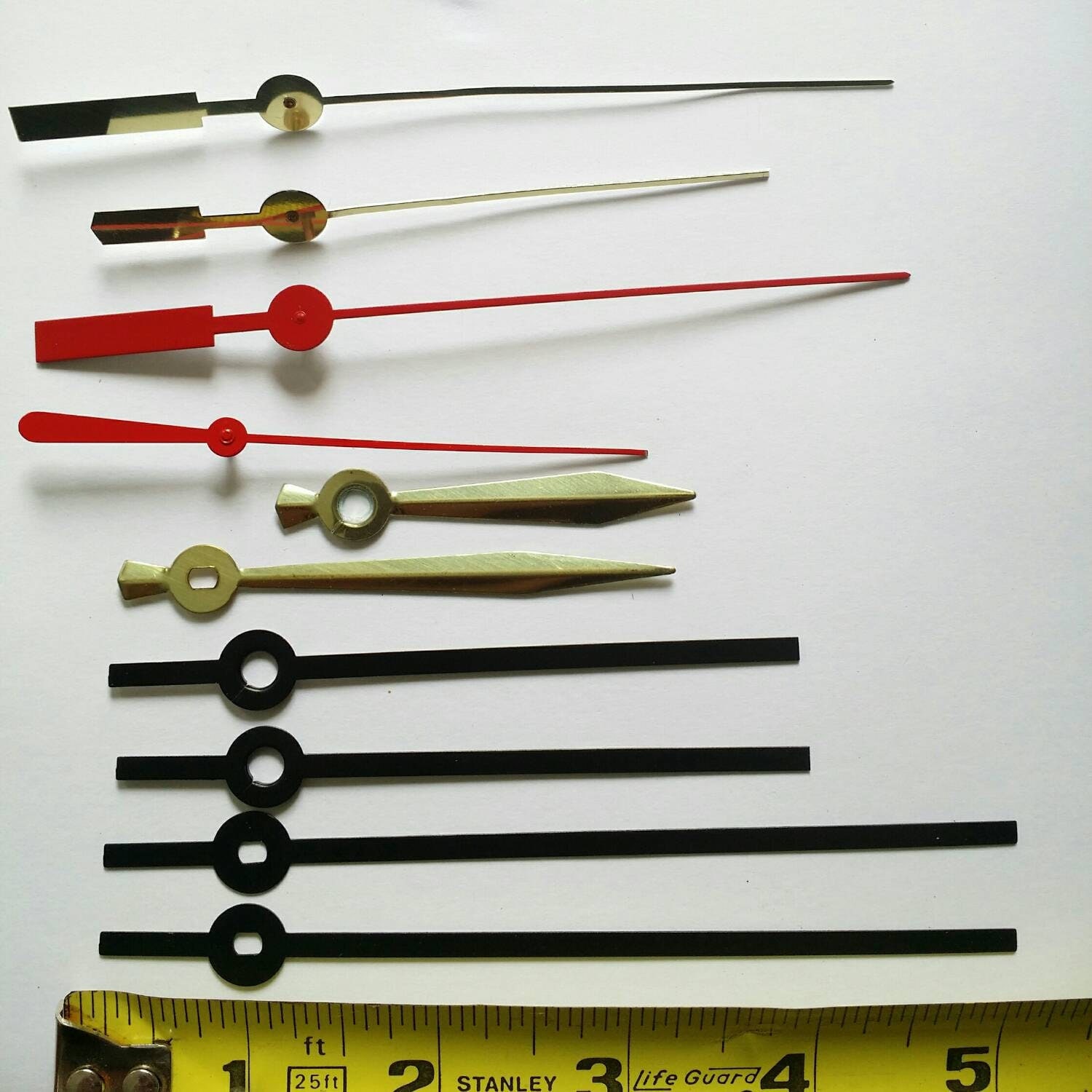 10 Clock Hands 5 Pairs Modern Black Red Gold Scroll Second