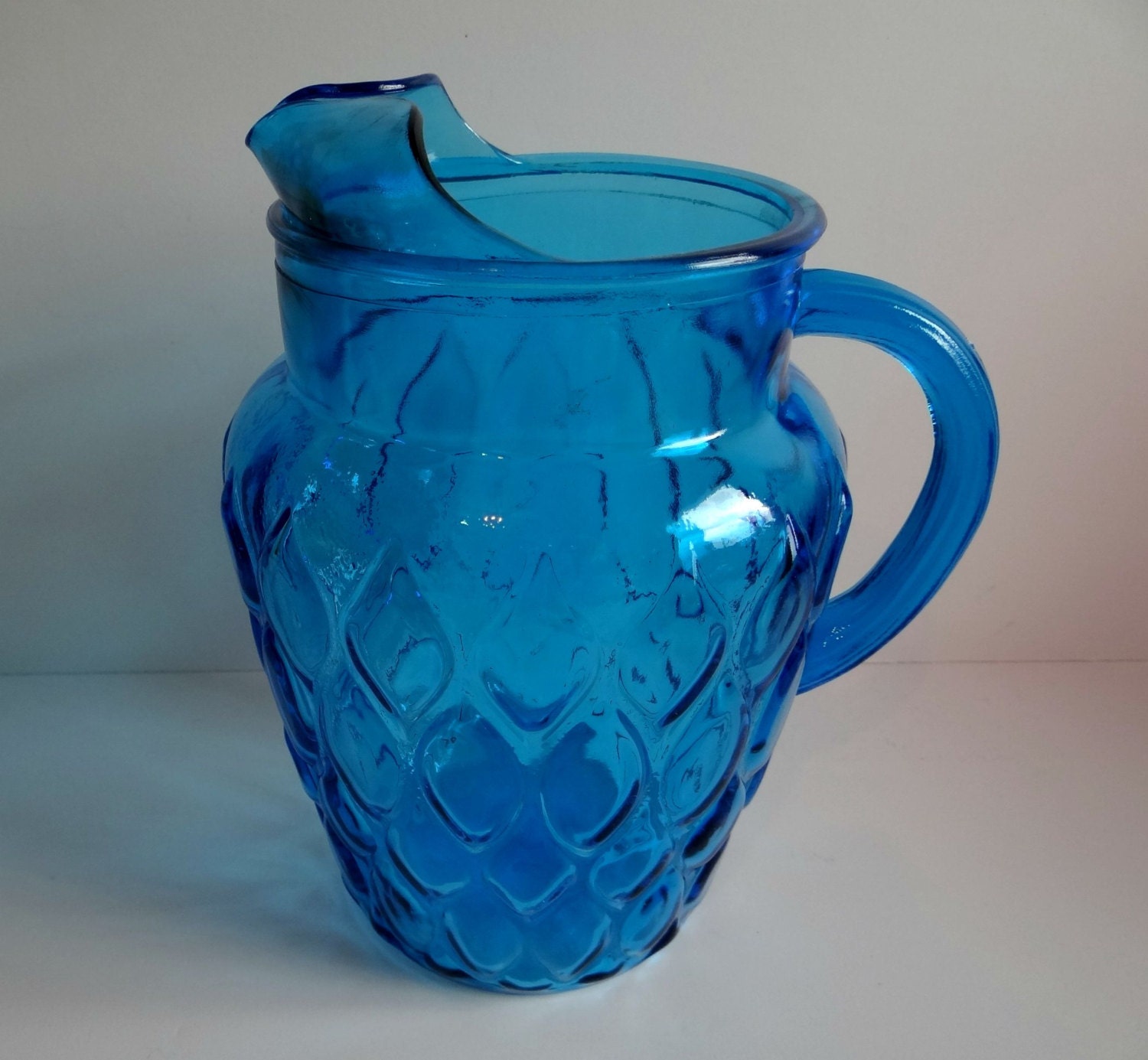 Vintage Turquoise Blue Anchor Hocking Madrid Glass Pitcher, Kitchenware ...