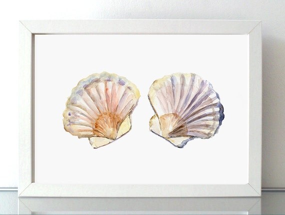 Items similar to Shell Watercolor Painting - Wall Art Print - Sea shell ...