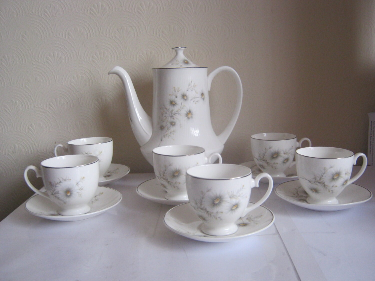 Mayfair Fine Bone China Coffee Pot with Six Cups and Saucers Mayfair Fine Bone China Coffee Pot with Six Cups and Saucers