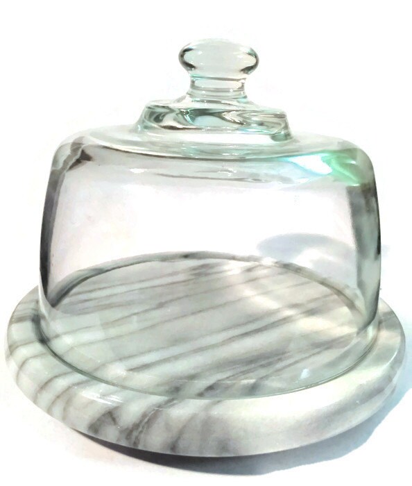 Marble Cheese Board with Glass Dome / Vintage Cheese Server