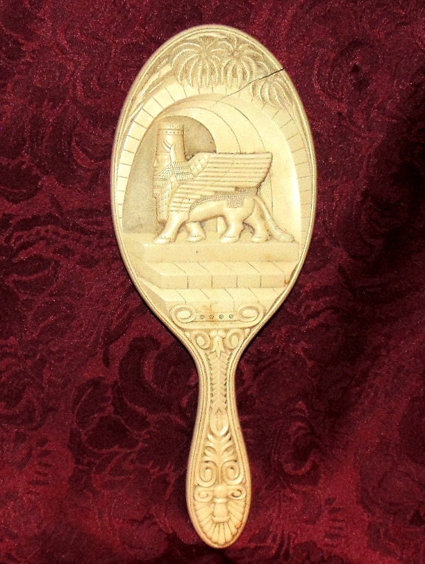 VERY Unusual Egyptian Hand Mirror Beveled with Winged Pharaoh – Haute Juice