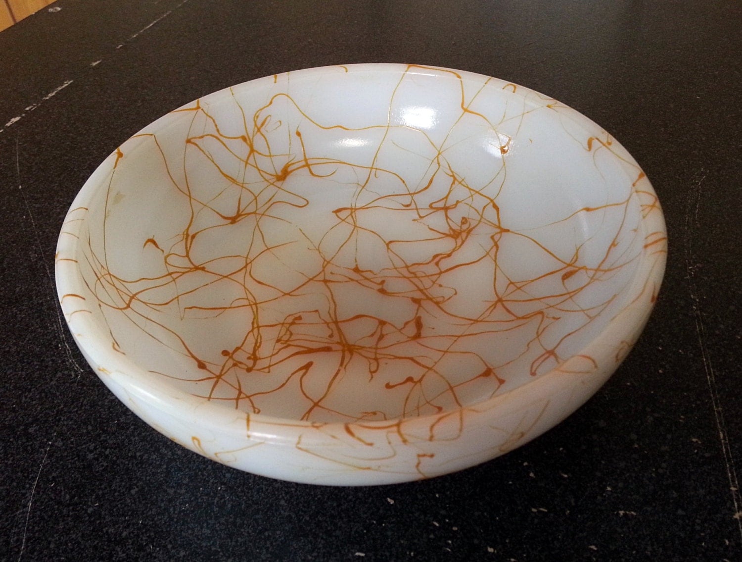 Atomic Age Hazel Atlas Milk Glass Serving Bowl with Orange Painted ...