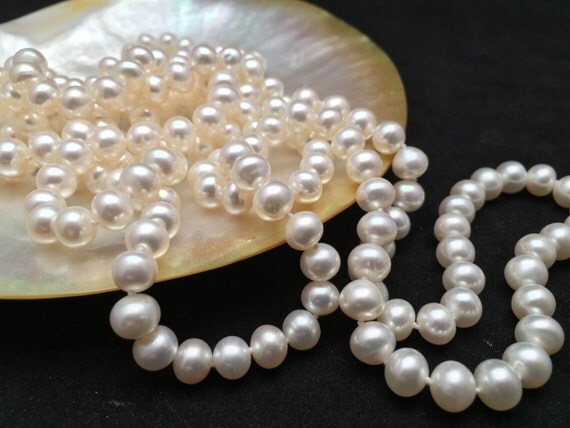 Long Pearl Necklace Genuine Pearl Necklace 60 Inches AAA