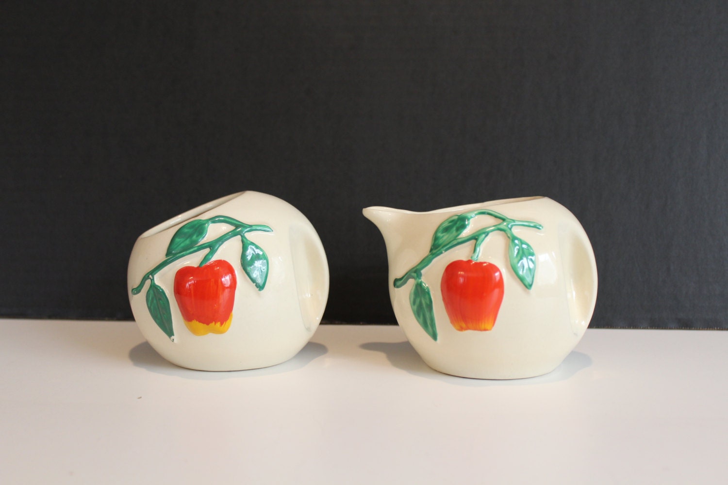 Vintage American Bisque Company, Pippin Apple, Open Sugar and Creamer ...