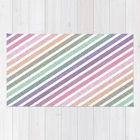 Items similar to Area Rug, Pastel Striped Rug, Rainbow Striped Rug ...