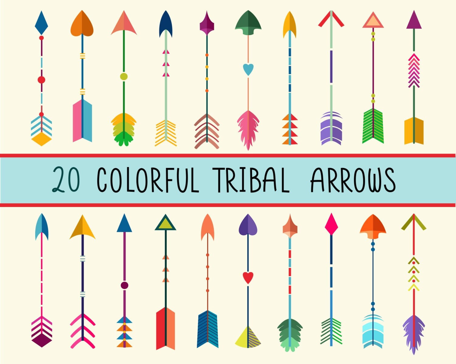 Colorful Tribal Arrows Clip Art Set of 20 300 DPI PNG JPG