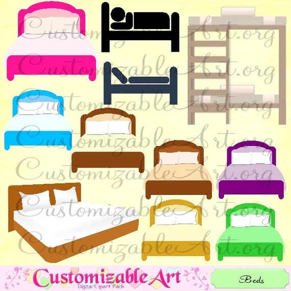 Bed Clipart Digital Bed Clip Art Single Double Queen King Size