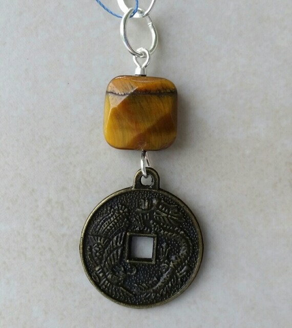Items similar to Rustic Style Chinese Coin Charm Pendant With Natural ...