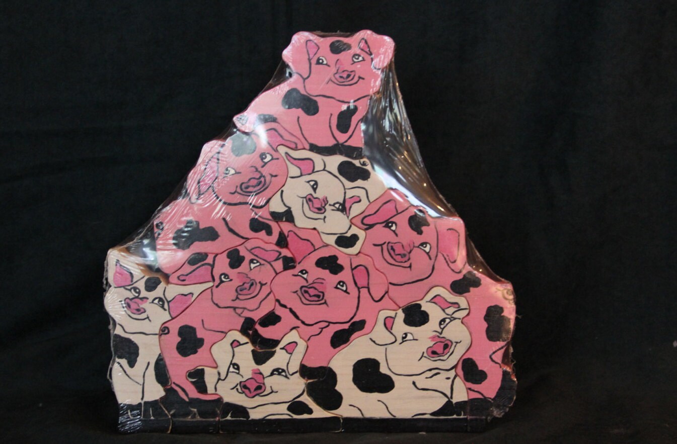 Pig stacker wooden puzzle stands up farm piggy toy fun