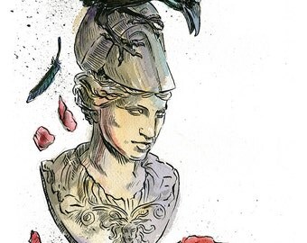 Artemis Greek goddess and stag illustration print in multiple