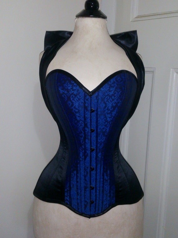 BESPOKE Electric Blue brocade Halterneck overbust corset