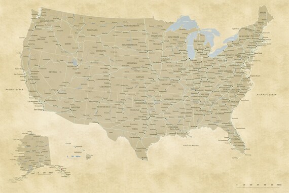 Personalized Vintage USA Push Pin Travel Map by PushPinTravelMaps