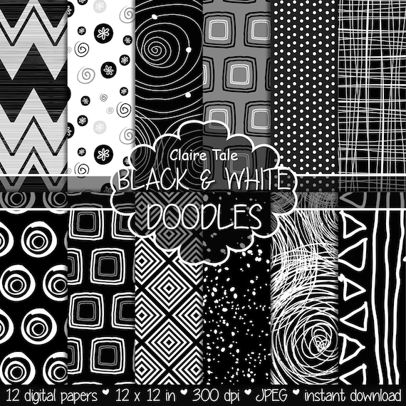 Doodle digital paper: BLACK & WHITE DOODLES with