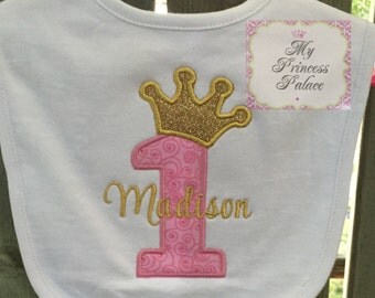 Personalized Princess Crown 1st Birthday Bib by Myprincesspalace