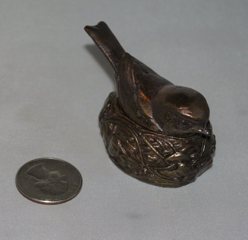 Rare Vintage Brass Bird on a Nest ILA Thailand Figurine Small Metal ...