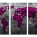 Abstract purple World Map Canvas Print 3 Panel Split