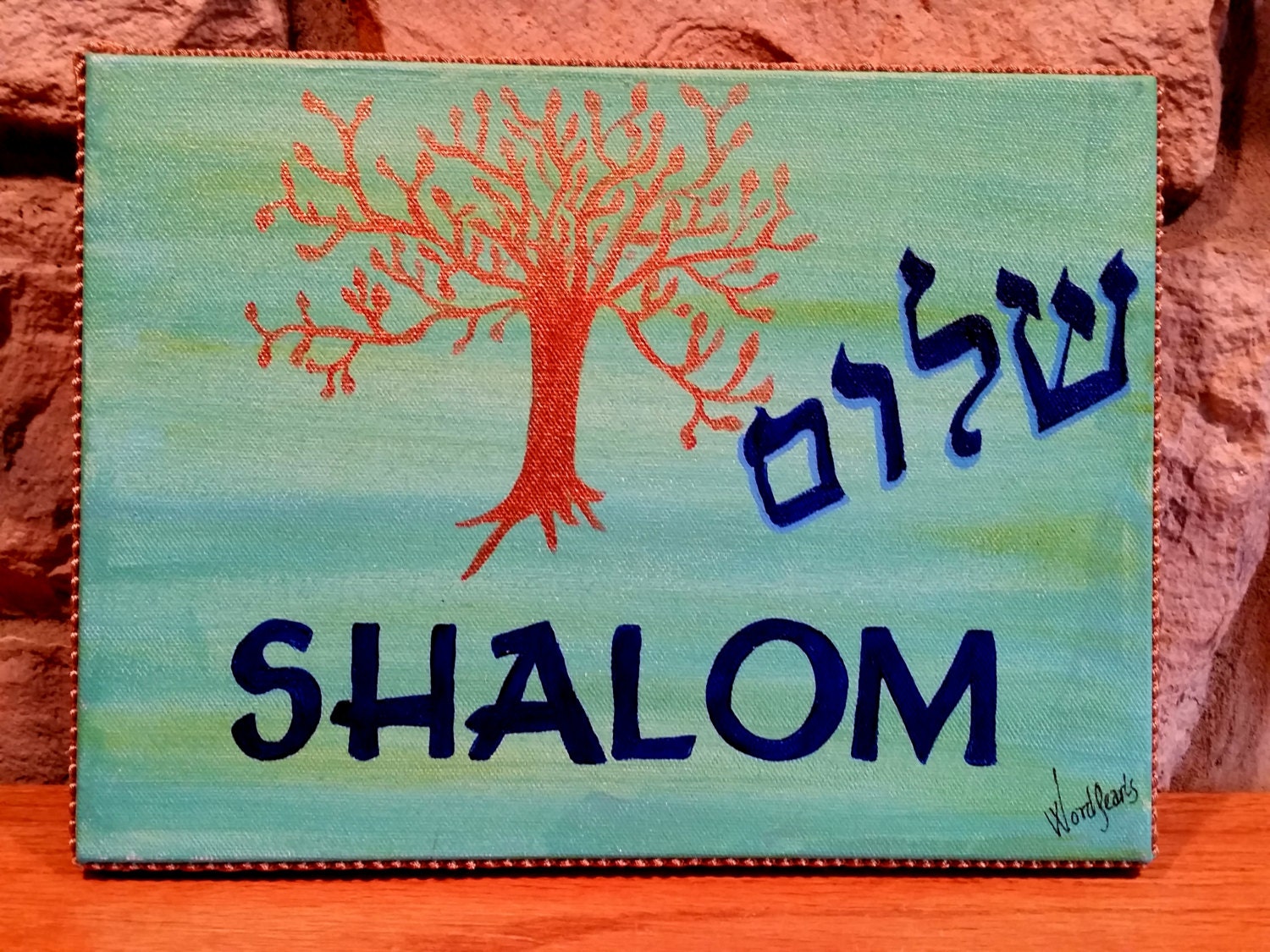 Shalom Wall Art Hebrew Letters Tree of Life Hand Painted