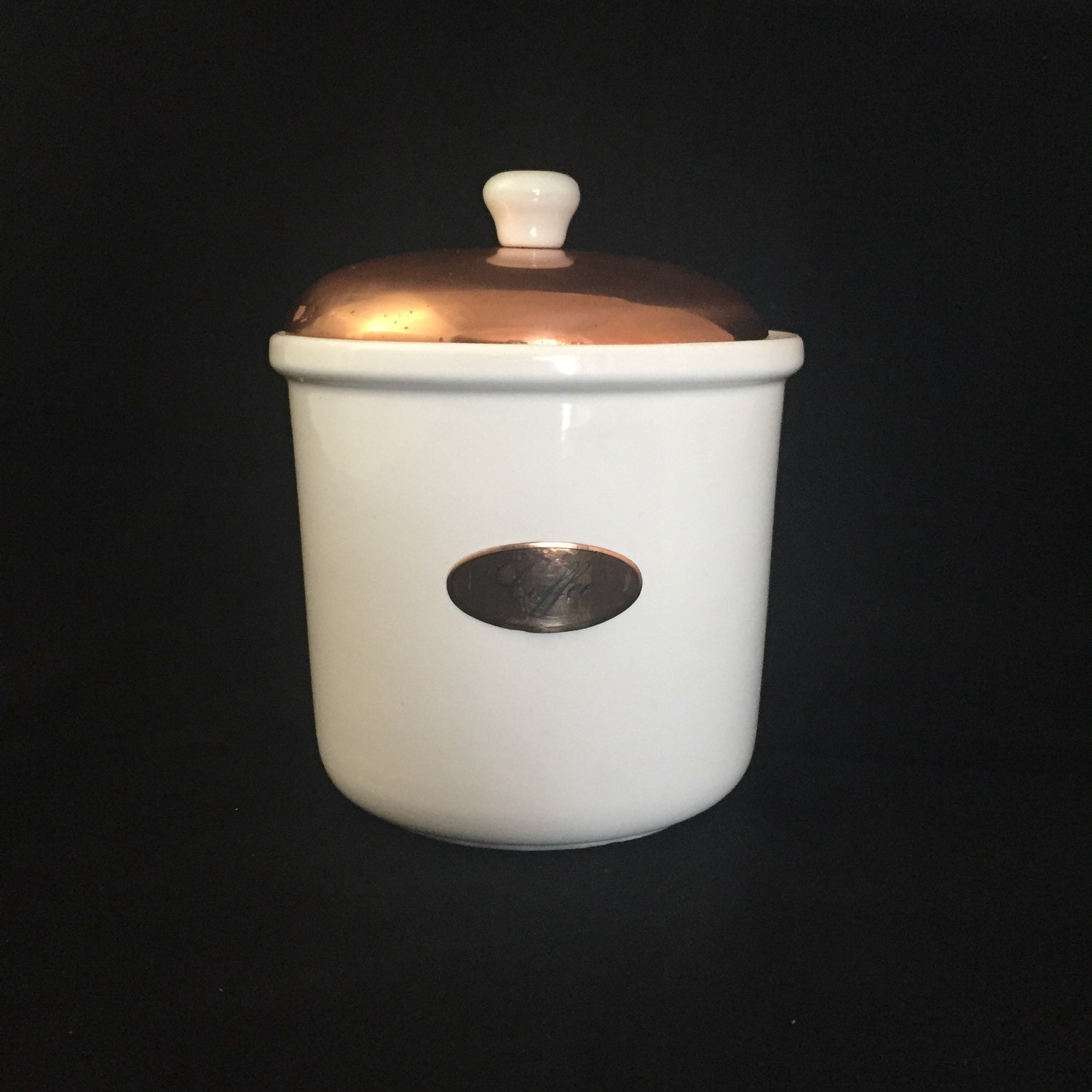COFFEE STORAGE whiteware pottery container copper lid coffee storage ...