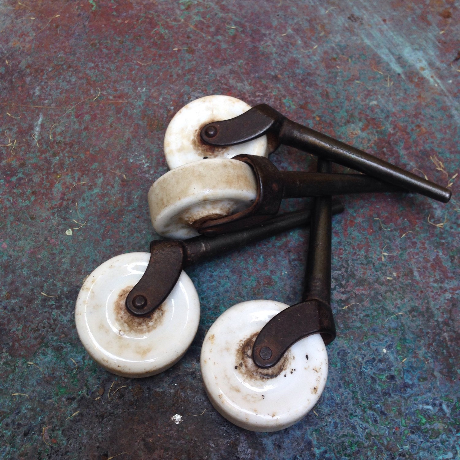 Ceramic Casters Vintage Set of 4 // Furniture Wheels White Ceramic ...