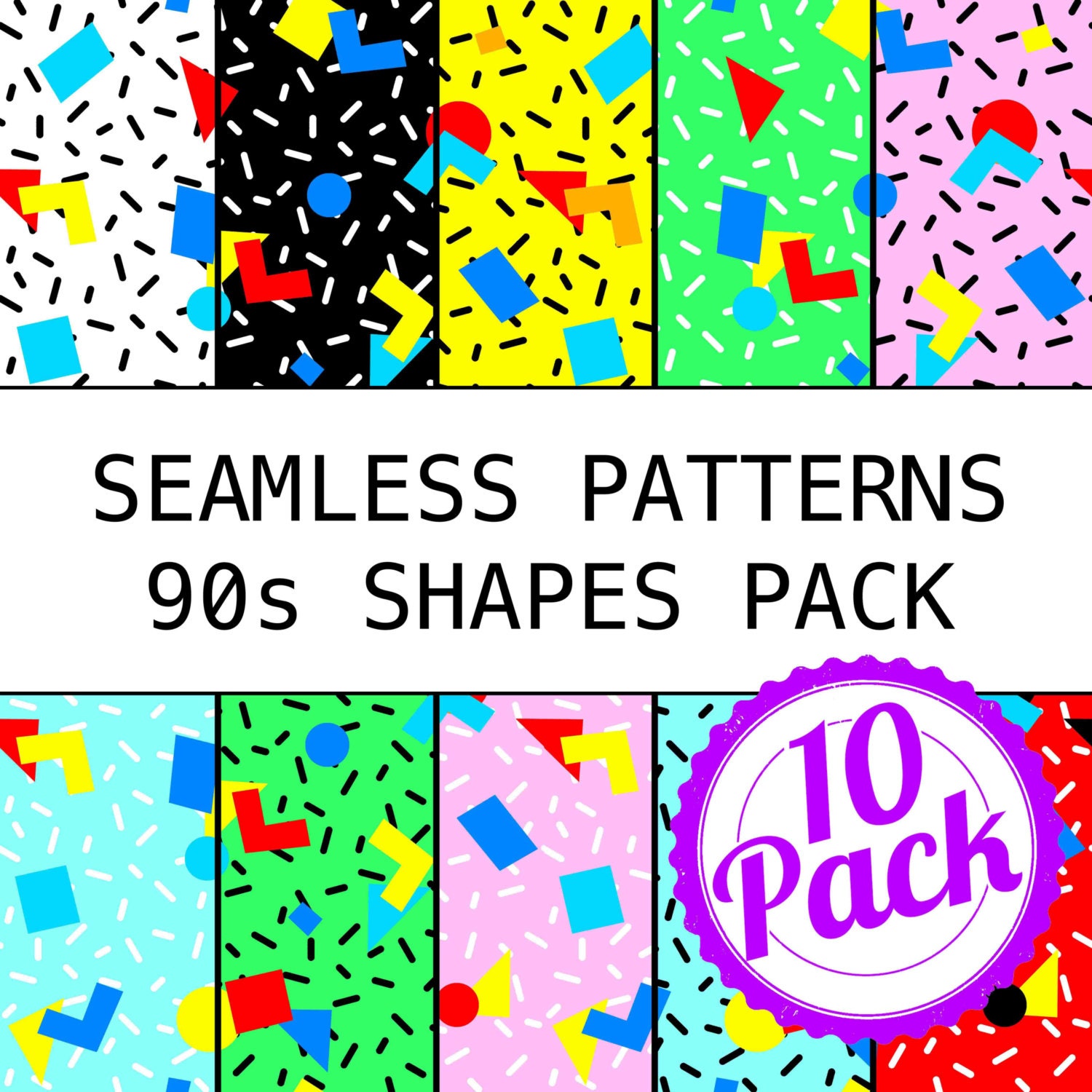 Printable Seamless Patterns - 90s Shapes Pack - Digital Scrapbook Paper ...