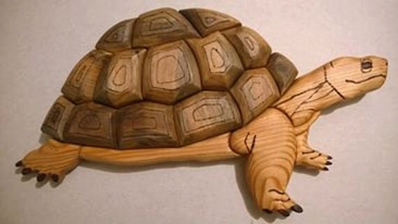 Handmade wood intarsia/ Turtle deco/Wall decoration