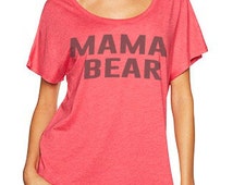 Mama Bear Off Shoulder T-Shirt. Mom Flowy Tee. Gym Shirt. Off Shoulder ...