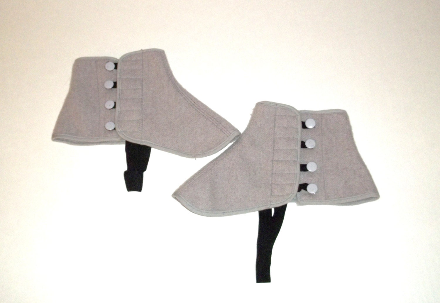 Vintage Pair of Gray wool Spats adorned with snaps ,elasticized straps ...