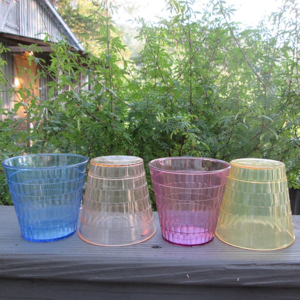 Vintage Plastic Tumblers Eight Oatmeal Glasses 1970s