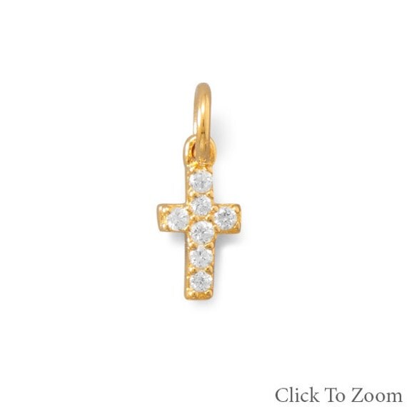 Gold Cross Charm Small Gold Cross Charm with CZs Tiny