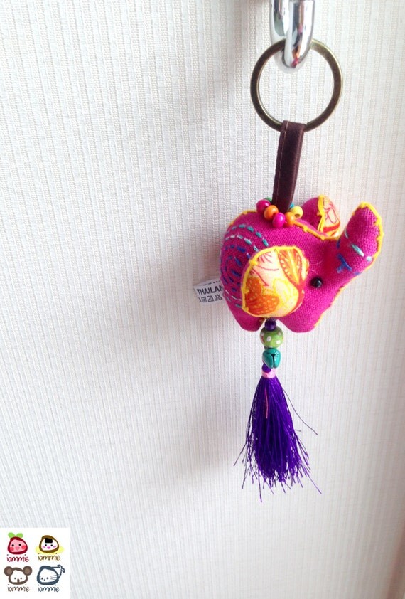 Elephant Keychain Pink Elephant Key chain fabric elephant