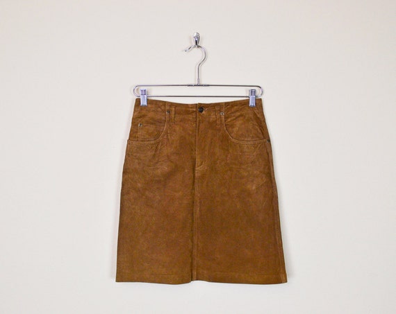 Vintage 80 s 70 s marron daim jupe cuir jupe taille haute jupe