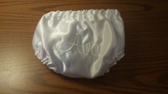 Personalized White Satin Diaper Cover Bloomers 0-3 months thru