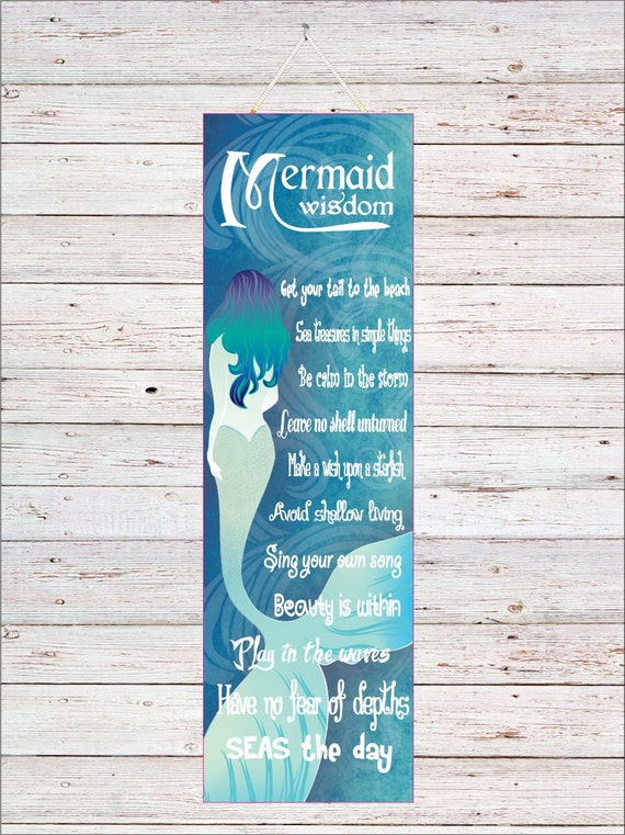 Mermaid Wisdom Blue Beach Sign with Swimming by FunSignFactory