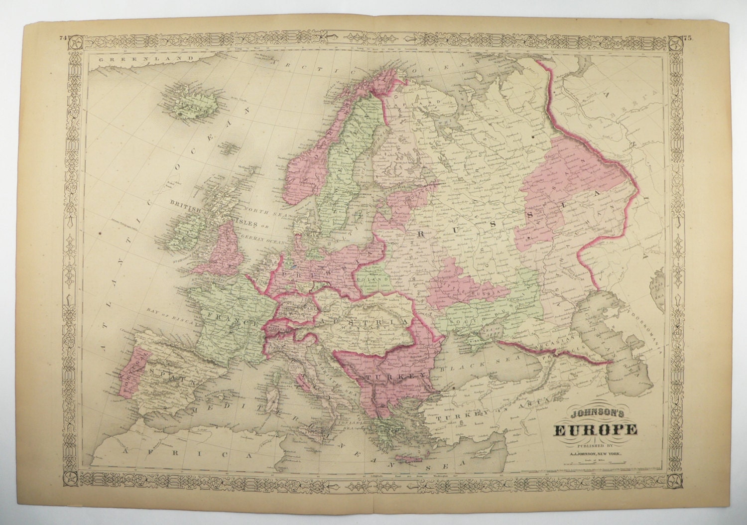 Old World Europe Map 1867 Johnson Map Europe Vintage Decor