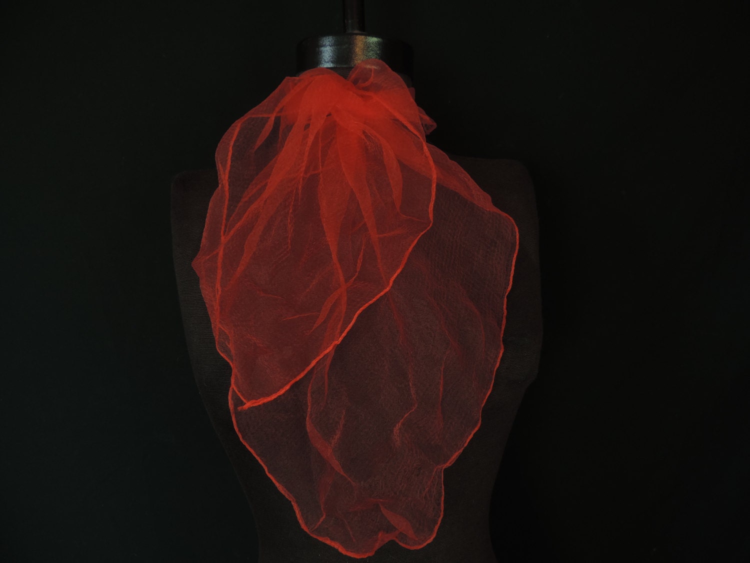 vintage red sheer scarf. 1960’s nylon square sock hop / pussy bow VLV ...