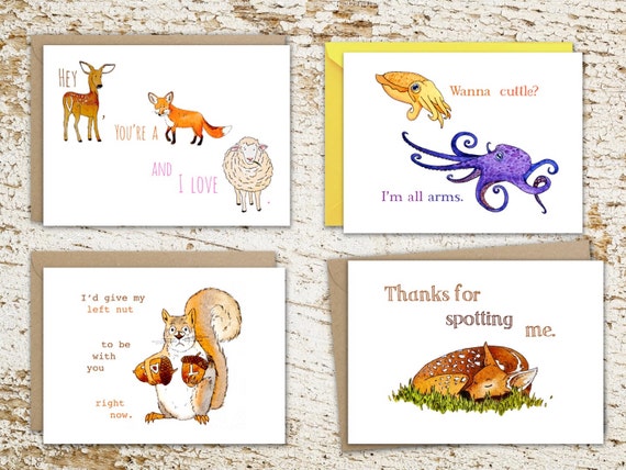Funny Animal Puns Card Set 4 Animal Pun Cards for Friends