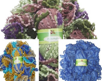 Sale 100g Fabric Chiffon Ruffle yarn White Blue by JuliaLCraft