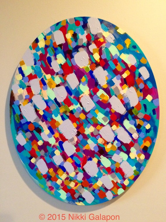Original Abstract acrylic painting on oval stretched canvas