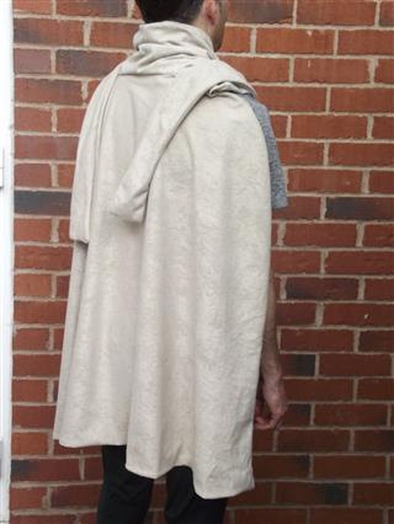 Destiny style cape cloak in linen fabric with infinity scarf