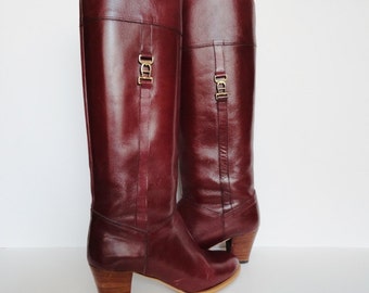 Wine leather boots | Etsy