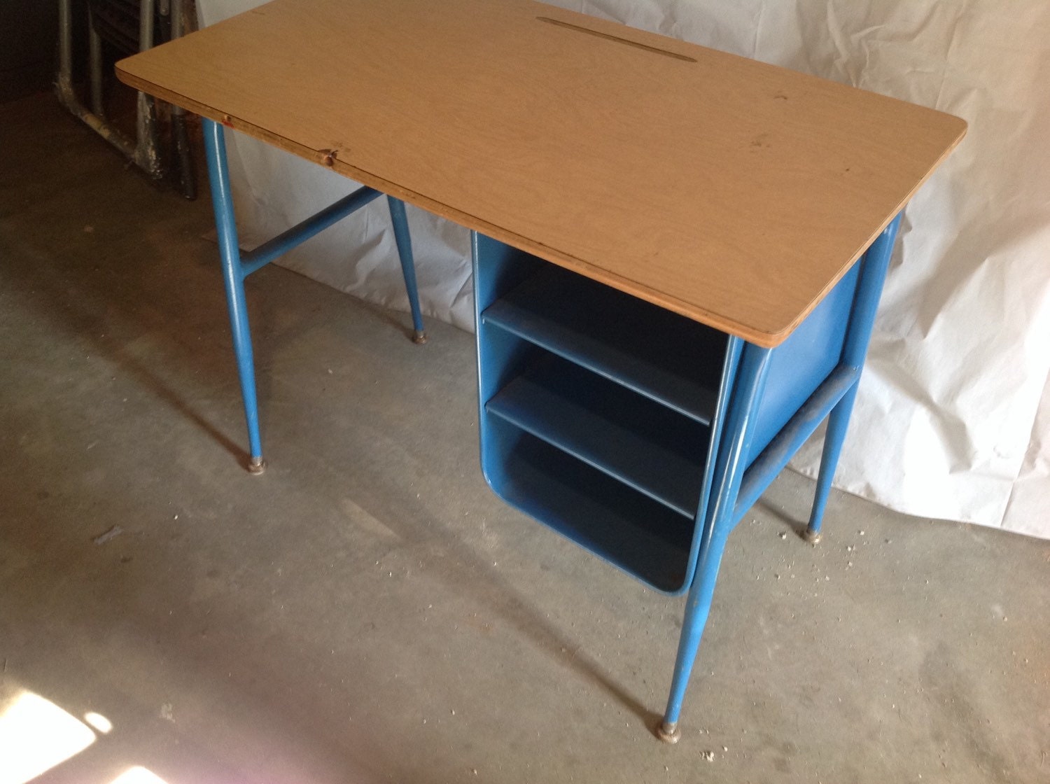 Sweet Vintage Mid-Century School Student Desk Steel Cubbies LOCAL ...