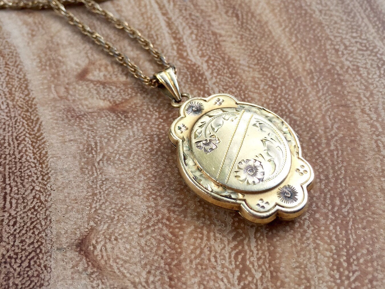 Vintage Gold Locket Unique Shape Flowers Rare Locket 1930s
